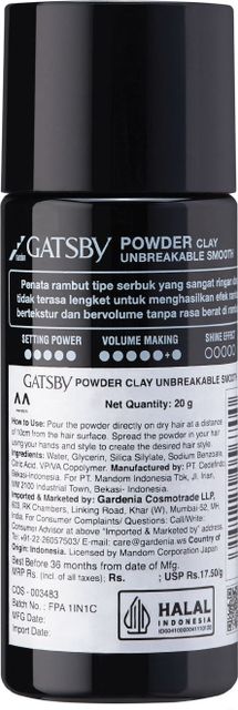 GATSBY Japan Powder Clay - Unbreakable Smooth Hair Clay - Price in ...