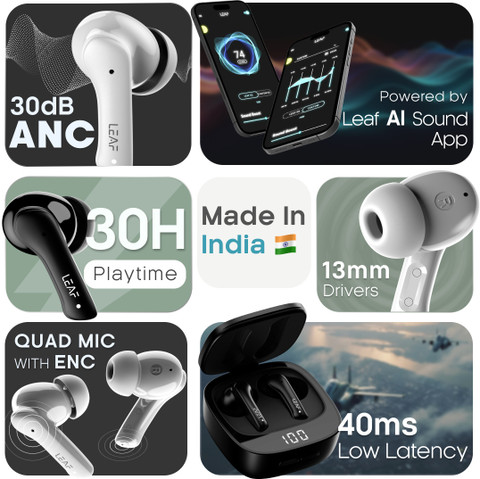 Leaf Buds X614 ANC, Active Noise Cancellation (30dB), AI SOUND App, 32H ...