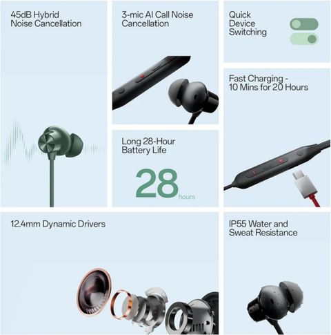 T ZED Wireless Z3 ANC&ENC Earphones&Neckband 100hours play time On Off ...