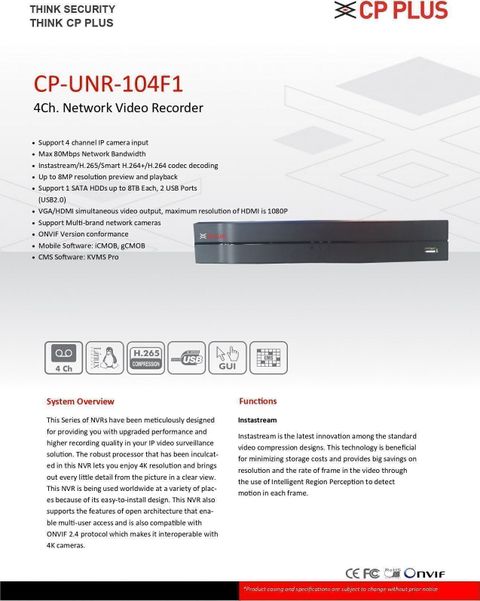 CP PLUS 4Ch. NVR Network Video Recorder (CP-UNR-104F1) Security Camera ...
