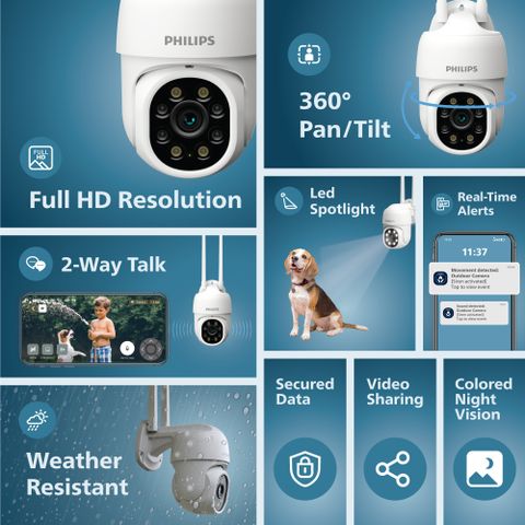 PHILIPS HSP 3800, 2MP, Color Night Vision, 2-Way Talk, Weatherproof ...
