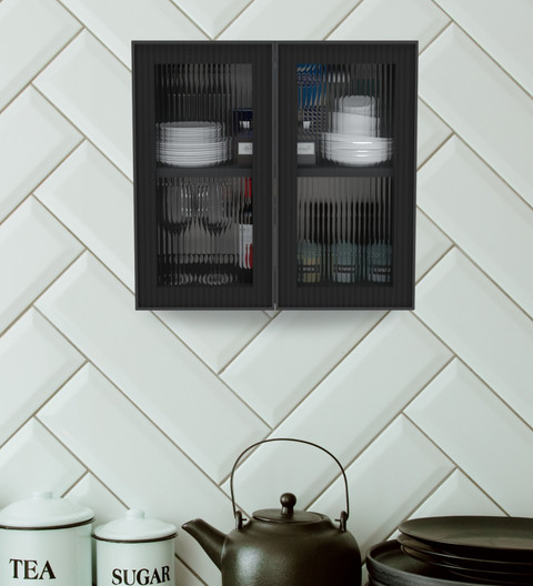 SPECIALITY PANELS Black Prof 2 Door Fluted Glass handless Shutter Free ...