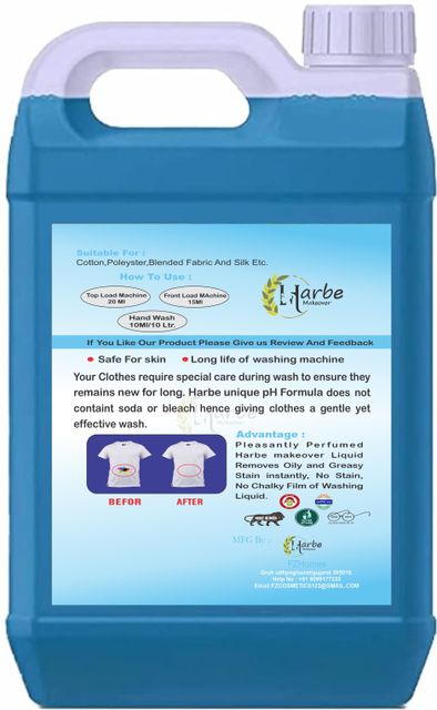Harbe BLUE Hand Wash 5L, top & front load liquid detergent for WASHING ...