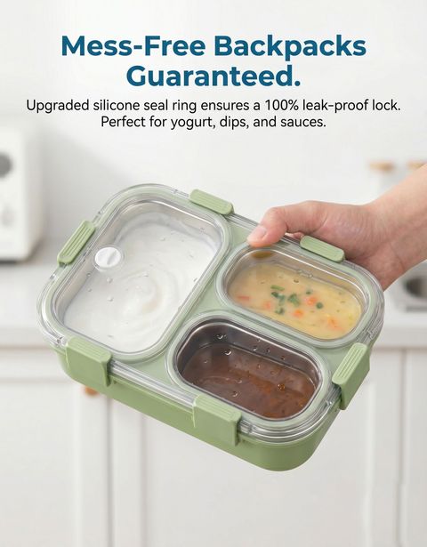 Flipkart.com | VSELL Lunch Box 3 Compartment Leakproof, Stainless Steel ...