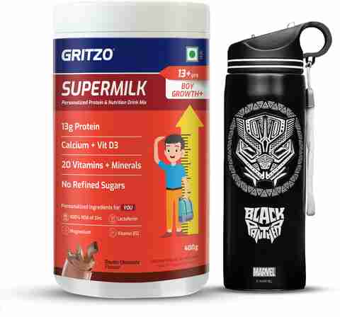 Gritzo SuperMilk Growth+ (13+y Boys), 13g Protein (Double Chocolate ...