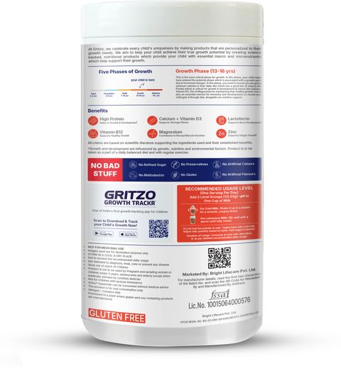 Gritzo SuperMilk Growth+ (Formerly Height+) (13+y Boys), 13g Protein ...