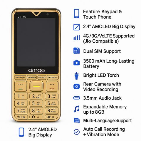 amaq 4G Touch Keypad Mobile 2.8" Dual SIM 3500mAh WhatsApp FB Insta 2Yr ...