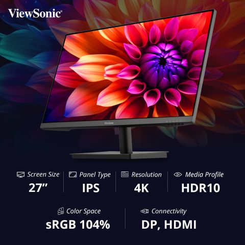 ViewSonic 68.58 cm (27 inch) 4K Ultra HD IPS Panel with HDR10, 10 bit ...