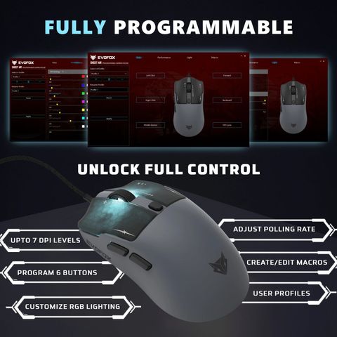 EVOFOX Ghost Air Programmable Gaming Mouse with Pixart Sensor, RGB and ...