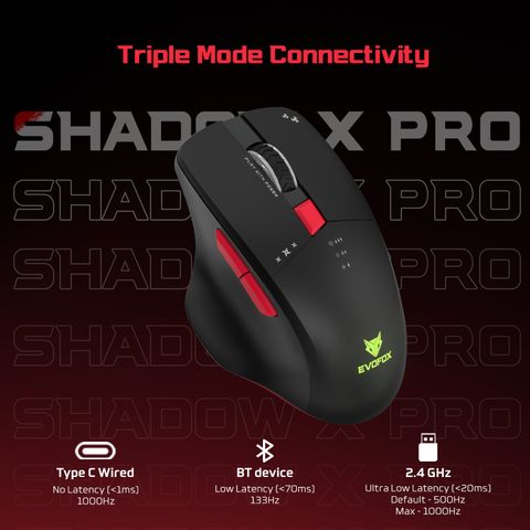 EVOFOX Shadow X Pro Wireless Ergonomic Optical Gaming Mouse Tri-Mode ...