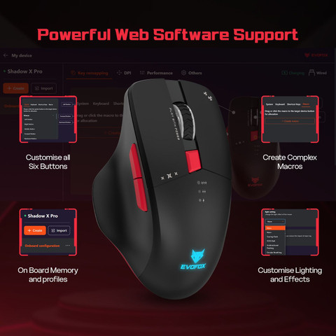 EVOFOX Shadow X Pro Wireless Ergonomic Optical Gaming Mouse Tri-Mode ...