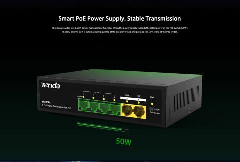 TENDA SG106PC 4 Port Poe Switch (4 Giga Poe + 2 Giga Uplink) 6 Ports ...