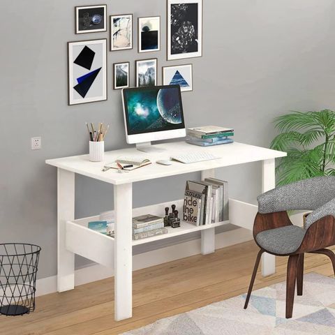 lukzer Office & Study Table (ST-004-White) Engineered Wood Study Table ...