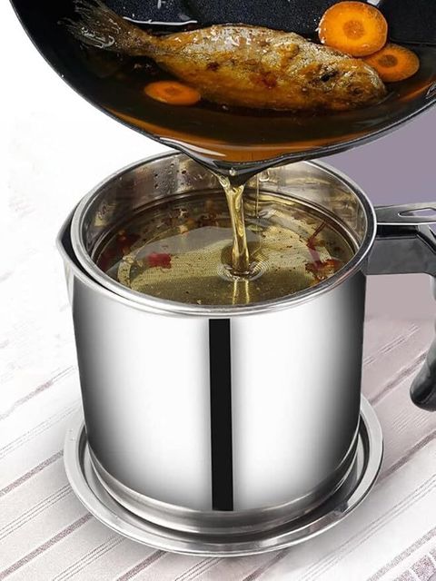 Leftdin Stainless Steel Oil Strainer Pot with Filter & Lid for Reuse ...
