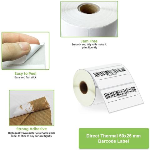 LRS 50x25 Direct Thermal Barcode Label Sticker - 2 x 1 inches - 50mm x ...