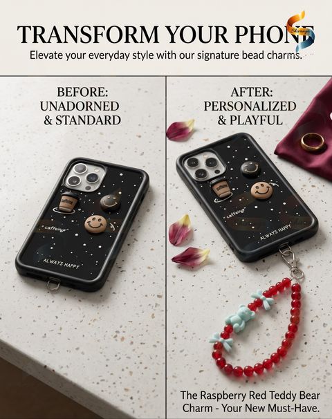 Shivanya's Red Beads Aesthetic Phone Charm for Girls Teddy & Bows Phone ...
