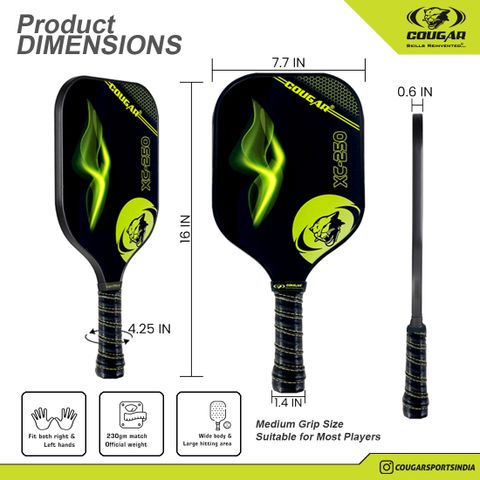 COUGAR Carbon Fibre ComfortGrip Pickleball Paddle-Light Weight Racket,1 ...