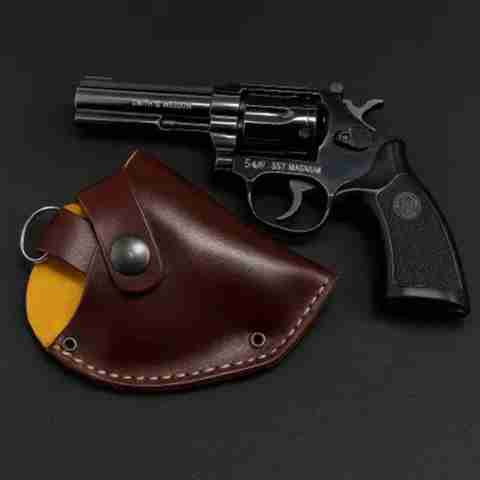 VNS Gun-Shaped Refillable Lighter in Leather Holster with Keychain Ring ...