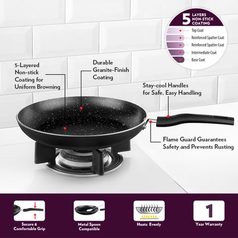 BOROSIL Granito Non-Stick Aluminium Deep Fry Pan with Handle Fry Pan 20 ...