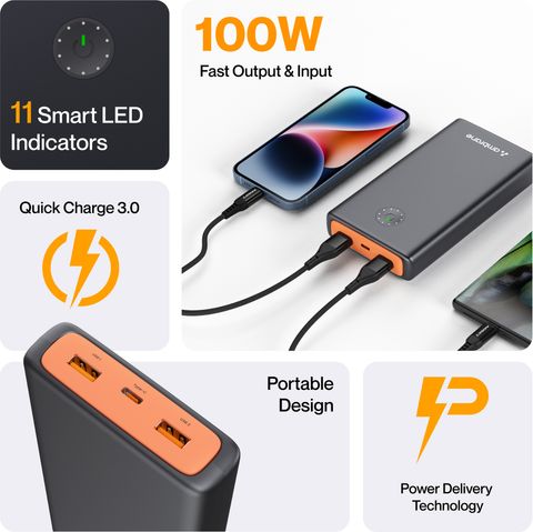 Ambrane 25000 mAh 100 W Compact Pocket Size Power Bank Price in India ...