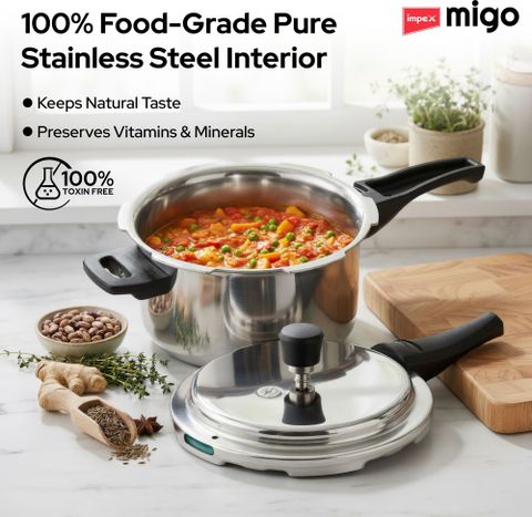 IMPEX Triply Stainless Steel Pressure Cooker 5 Litres With Outer Lid ...