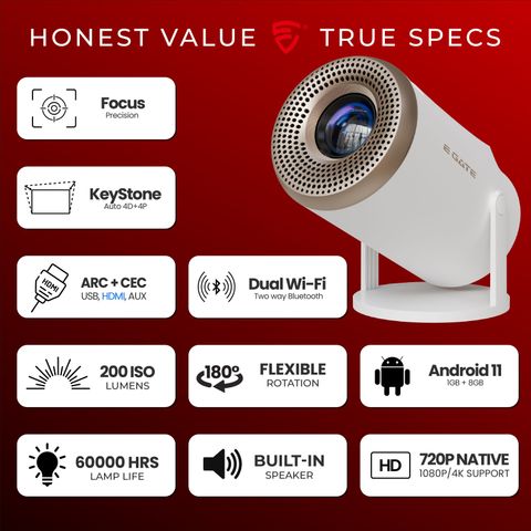 Egate Atom 2X+ Smart Android Projector, 1080p & 4K Support, with ...