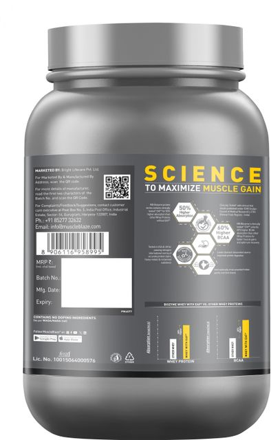 MUSCLEBLAZE Biozyme Performance Whey Protein Powder, 25g Protein Per ...