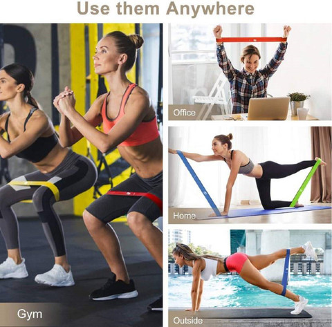 QADHI Anti Slip Fabric Resistance Loop Bands for Workout with Carrybag ...