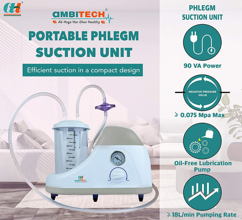 AMBITECH Portable phlegm Suction Unit 1000 ml Jar, Oil-free Lubrication ...