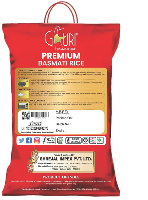 Gauri Premium Basmati Rice 10 Kg Basmati Rice (Full Grain, Unpolished ...