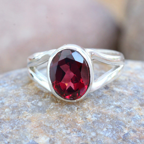 mens silver ring with ruby stone