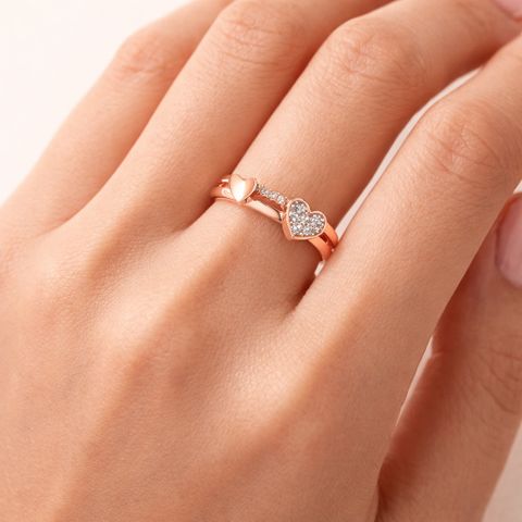 Rmehta Insta Double Heart Adjustable Ring Alloy Cubic Zirconia Silver ...