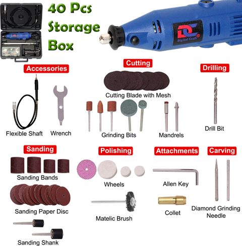 Digital Craft Electric Mini Rotary Grinder 130W – 6-Speed Motor, 40 ...