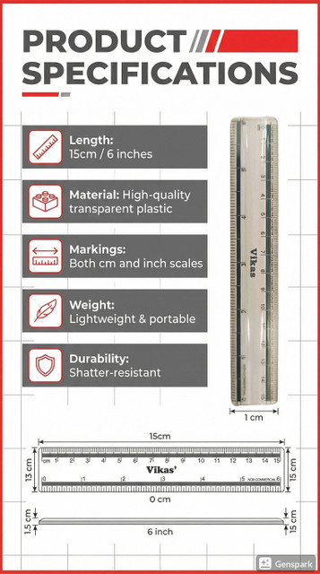 Flipkart.com | Vikas 15 cm Plastic Scale – Transparent, Durable ...