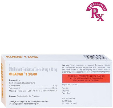 Cilacar T 20/40 mg Tablet (14 Tab) Price in India - Buy Cilacar T 20/40 ...