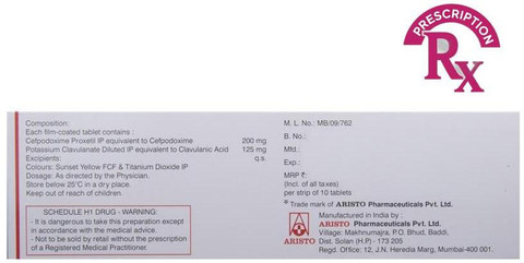 Monocef O CV 200/125 mg Tablet (10 Tab) Price in India - Buy Monocef O ...