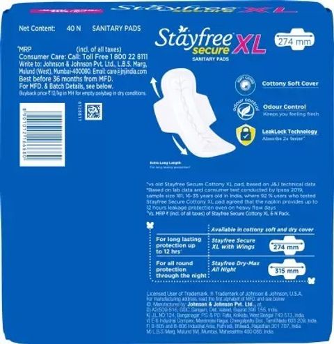 STAYFREE Secure Extra Large Sanitary Pads For Women With Wings (pack of ...