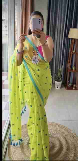 Buy NEHASAREE Self Design Daily Wear Cotton Blend Light Green Sarees ...