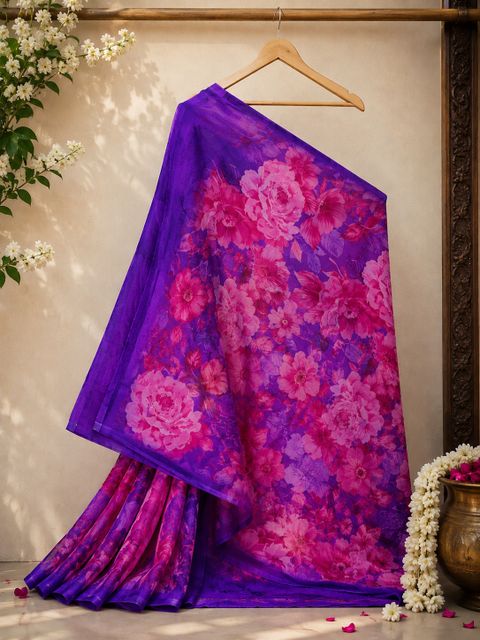 Buy Sri Srinivasa Style Sphere Floral Print, Printed Assam Silk Pure ...