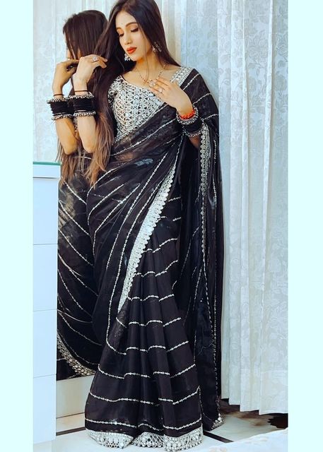 Buy MANIBAA CLOTHING Embroidered, Embellished Bollywood Silk Blend ...