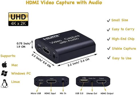 VOOCME HDMI Video Capture Card HDMI to USB Video Capture + Audio for PC ...
