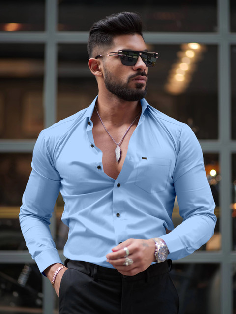 solid blue shirt