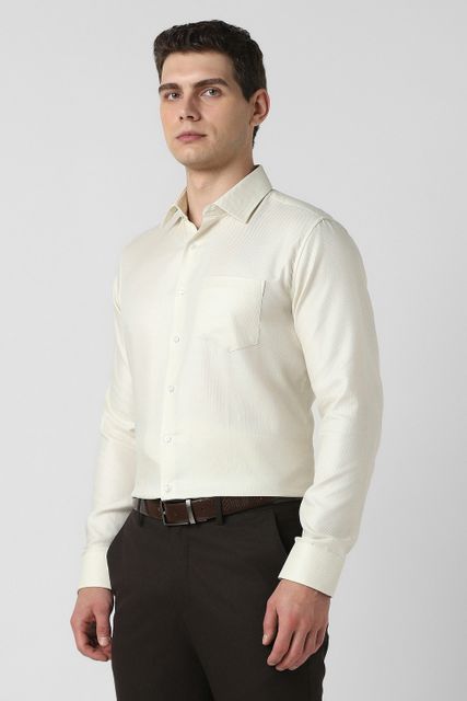 VAN HEUSEN Men Self Design Formal Cream Shirt - Buy VAN HEUSEN Men Self ...