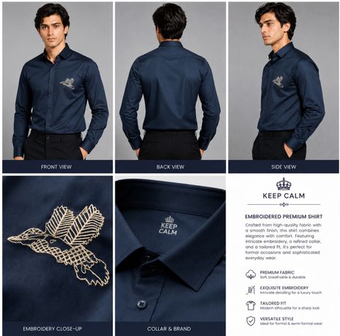 Keep calm Men Embroidered Party Dark Blue, Blue Shirt - Buy Keep calm ...