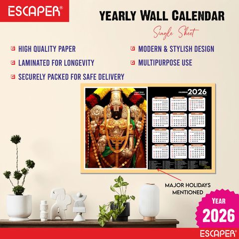 ESCAPER Famous Temples Calendar - Hindu Gods Hanging Wall Decor 2026 ...
