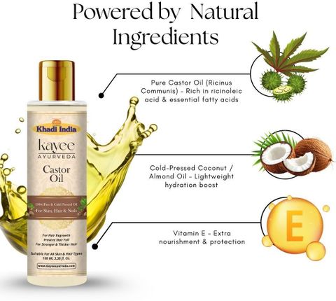 Kayee Ayurveda Khadi Castor Oil (Pure) for Hair & Skin, Beard Growth ...