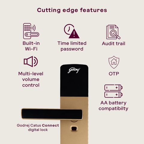 Godrej Locks Catus Connect I Digital Lock for Wooden Door | 5 in 1 ...