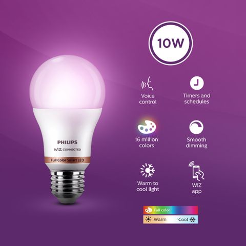 PHILIPS Wi-Fi LED WiZ Connected E27 10-Watt Smart Bulb Price in India ...