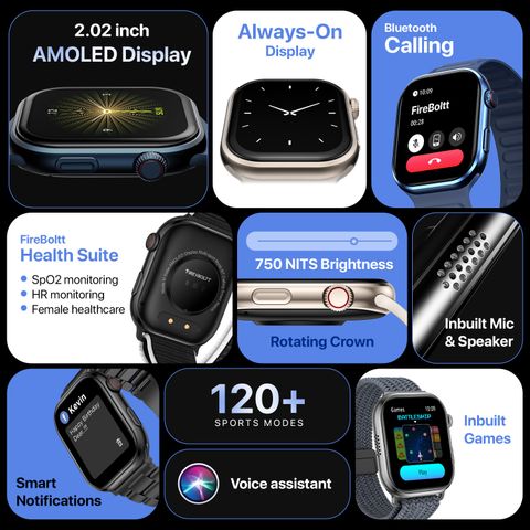 Fire-Boltt Brillia Pro 51.3mm (2.02) Largest AMOLED Display, Bluetooth ...