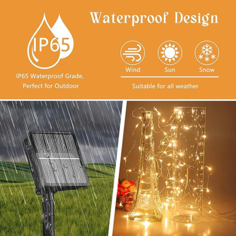Warm White String Lights Solar Starry String Lights 100 LED - 33ft ...